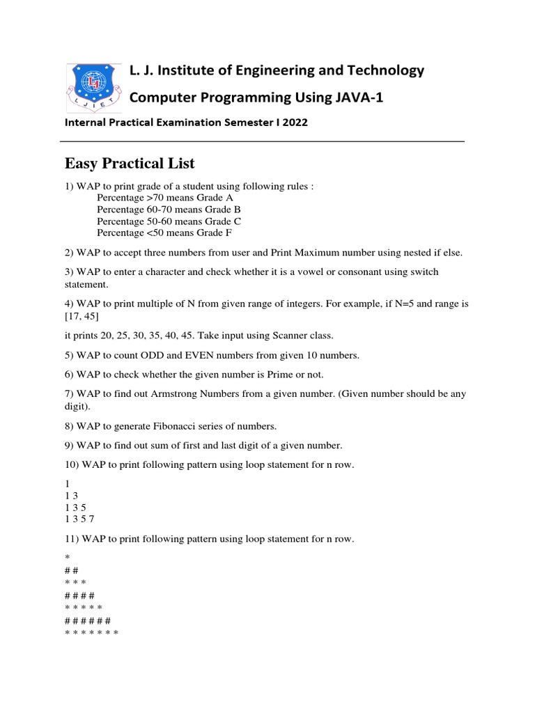 Java Ipe Practical List | Download Free PDF | Method (Computer Programming) | Programming