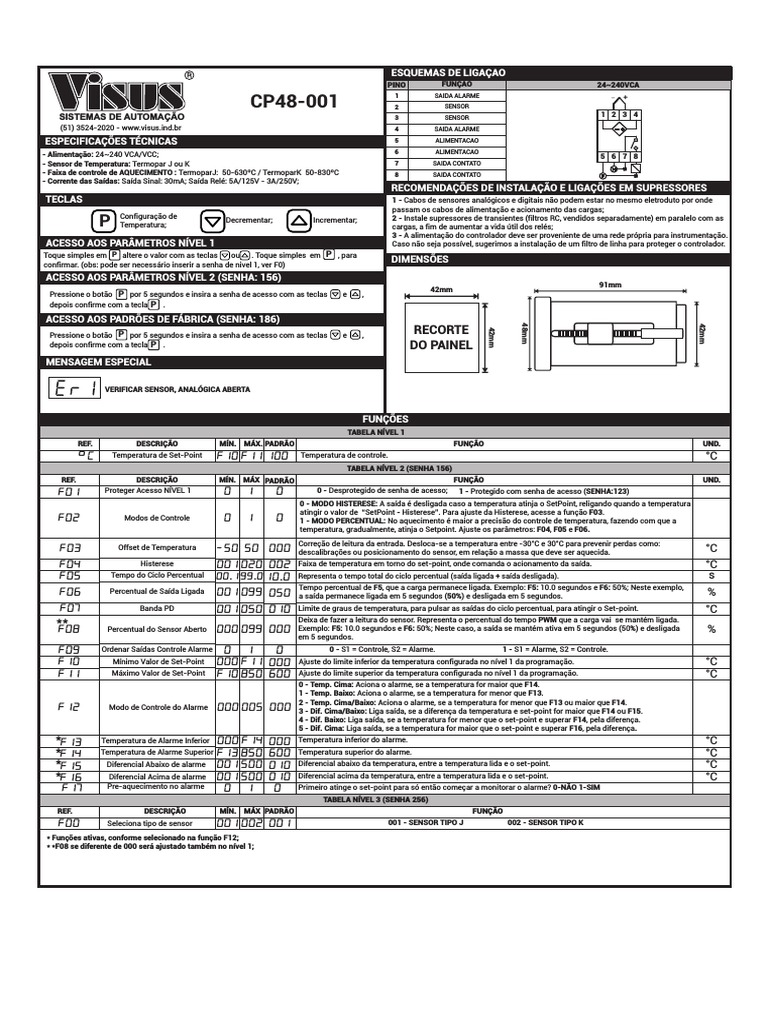 Manual do Controlador CP48 Multitherm | PDF | Temperatura | Relé