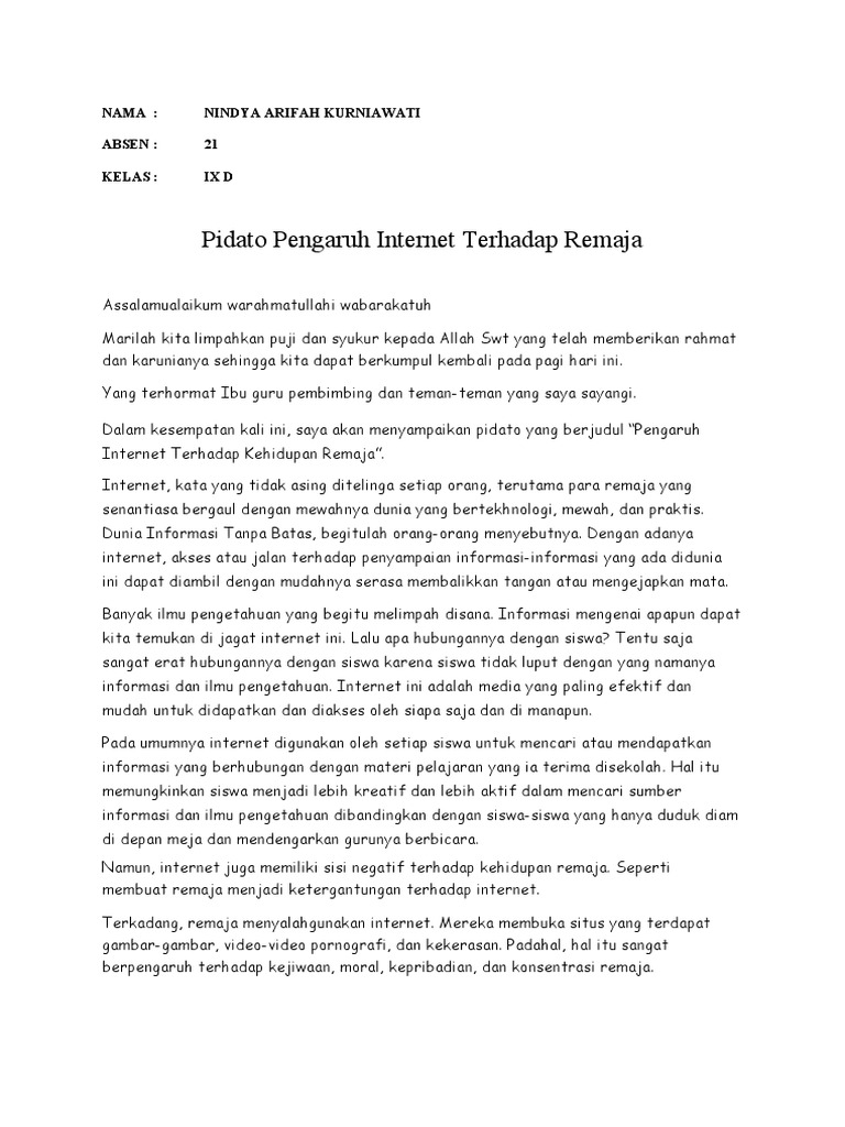 Pidato Pengaruh Internet Terhadap Remaja (Revisi) | PDF | Komputer