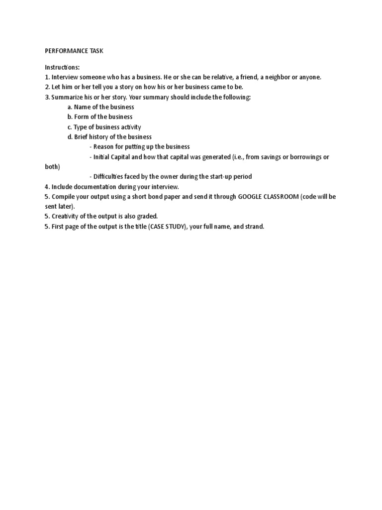 PERFORMANCE TASK in FABM 1 | PDF