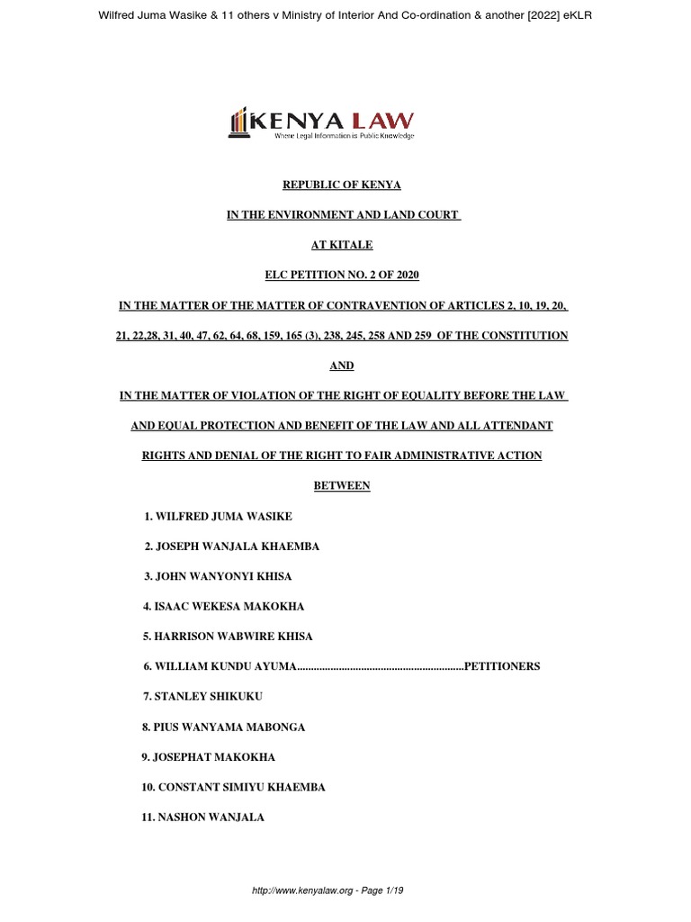 Environment and Land Petition 2 of 2020 PDF | PDF | Lawsuit | Adverse ...