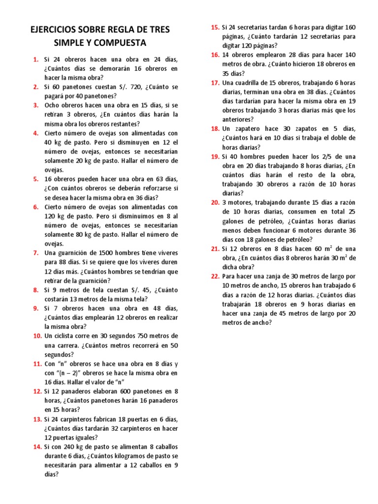 Ejercicios Sobre Regla de Tres Simple y Compuesta | PDF