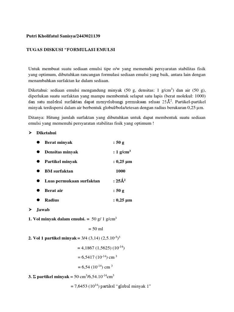 Hitung Surfaktan untuk Emulsi Stabil | PDF