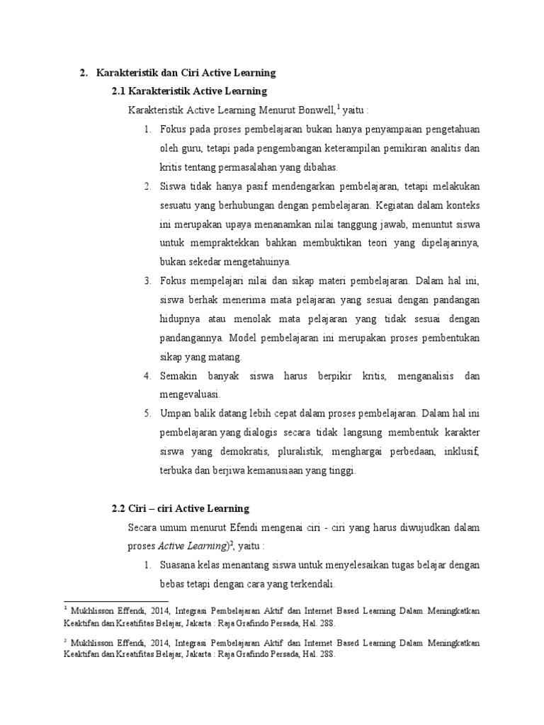 Karakteristik Dan Ciri Active Learning | PDF