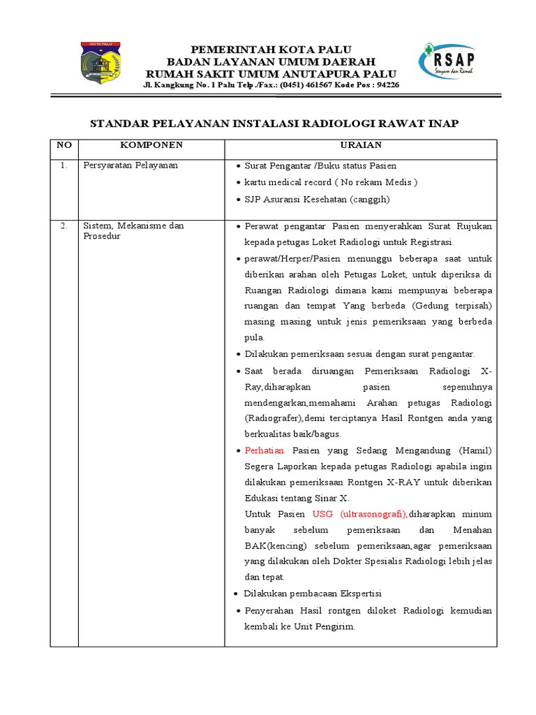 Standar Pelayanan Instalasi Radiologi Rawat Inap | PDF