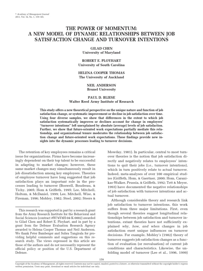 A New Model of Dynamic Relationships Between Job Satisfaction Change ...