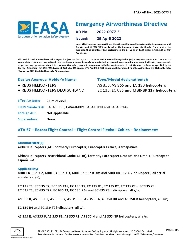 Easa Ead 2022-0077-E 1 | Download Free PDF | Helicopter | Aircraft
