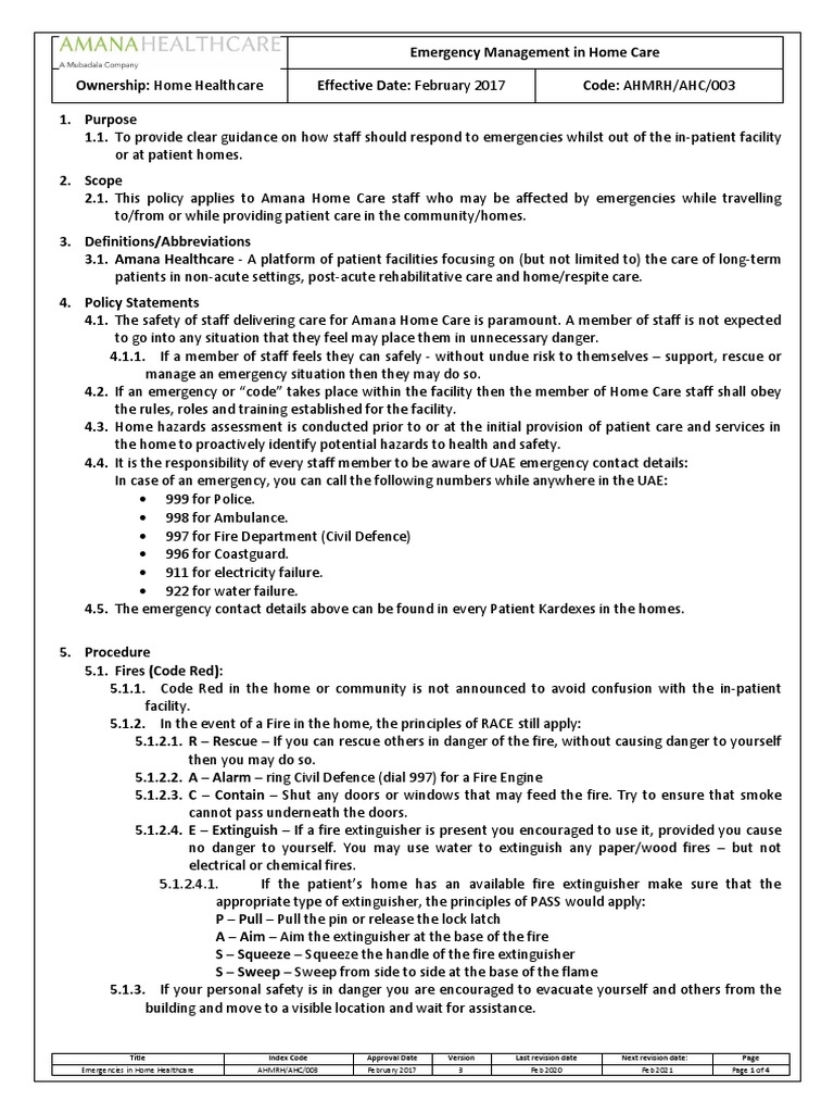 Emergency Codes in Home Care PDF | PDF | Emergency | Patient