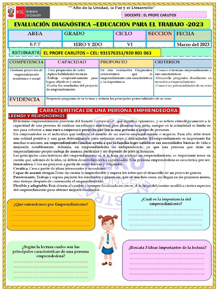 Evaluacion Diagnostica - 1ero y 2do Grado-Ept - 00001 PDF | PDF