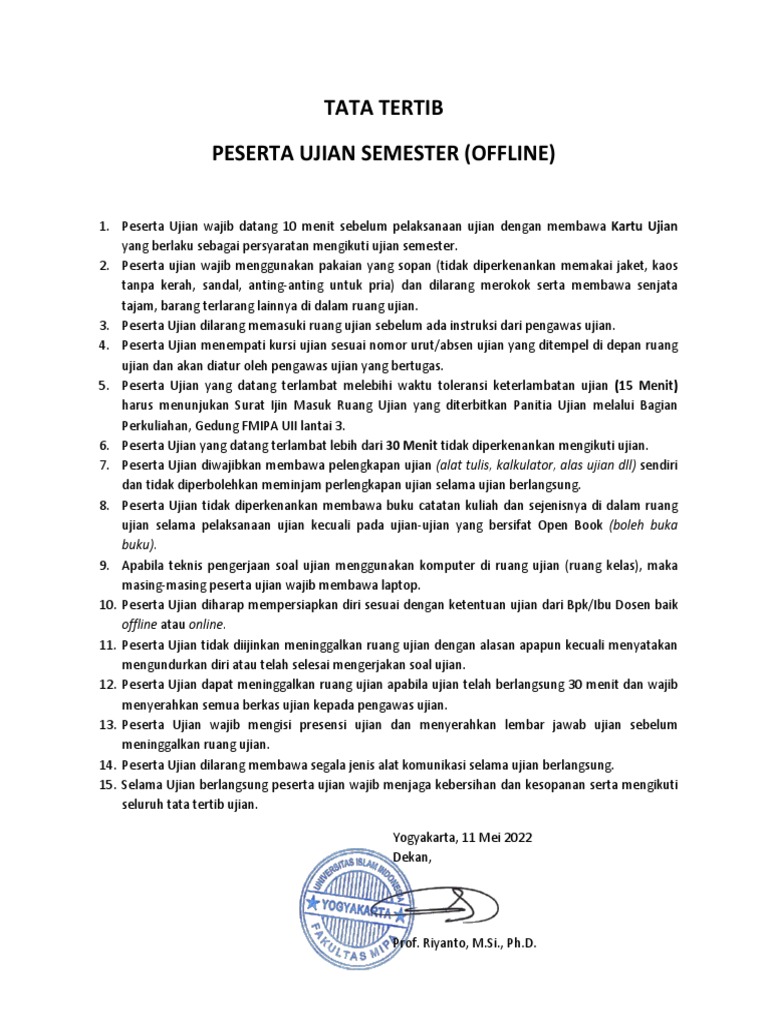 Tata Tertib Peserta Ujian Semester | PDF