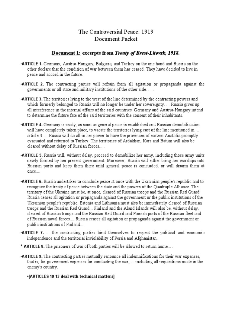 Post-WWI Peace Treaties Analysis | PDF | International Relations ...