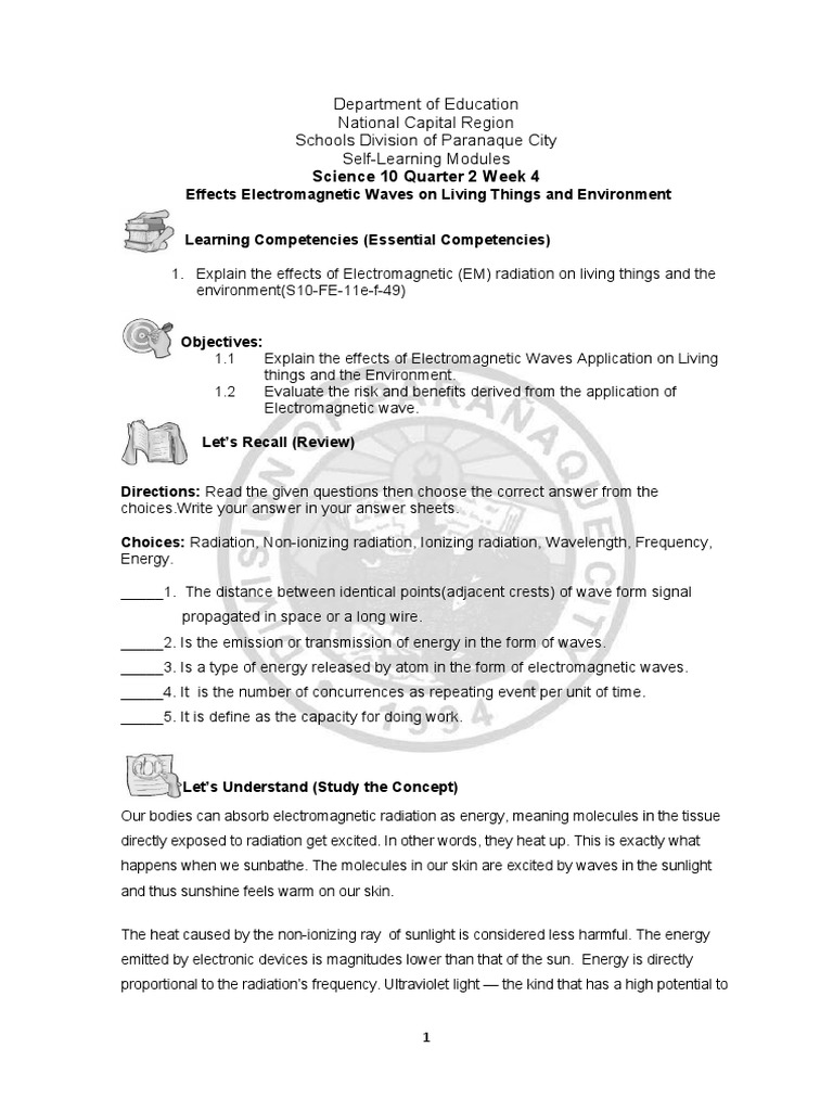 Science 10 - Quarter 2 - Module 4 | PDF | Electromagnetic Radiation ...