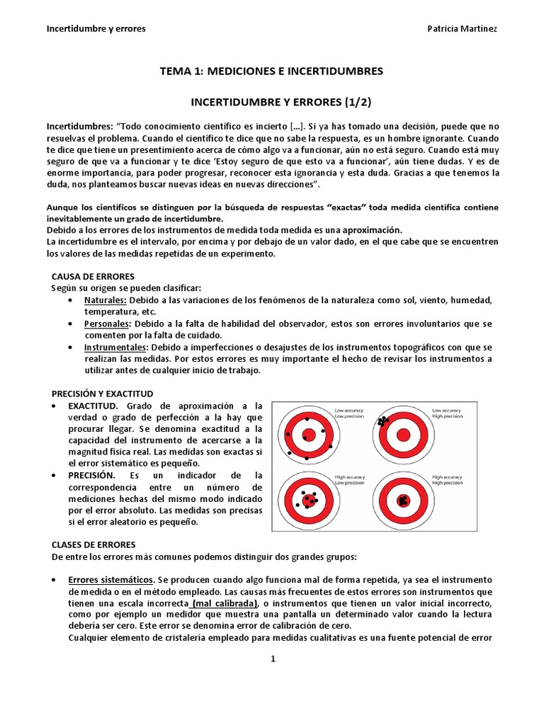Incertidumbre y Errores | PDF | Medición | Incertidumbre