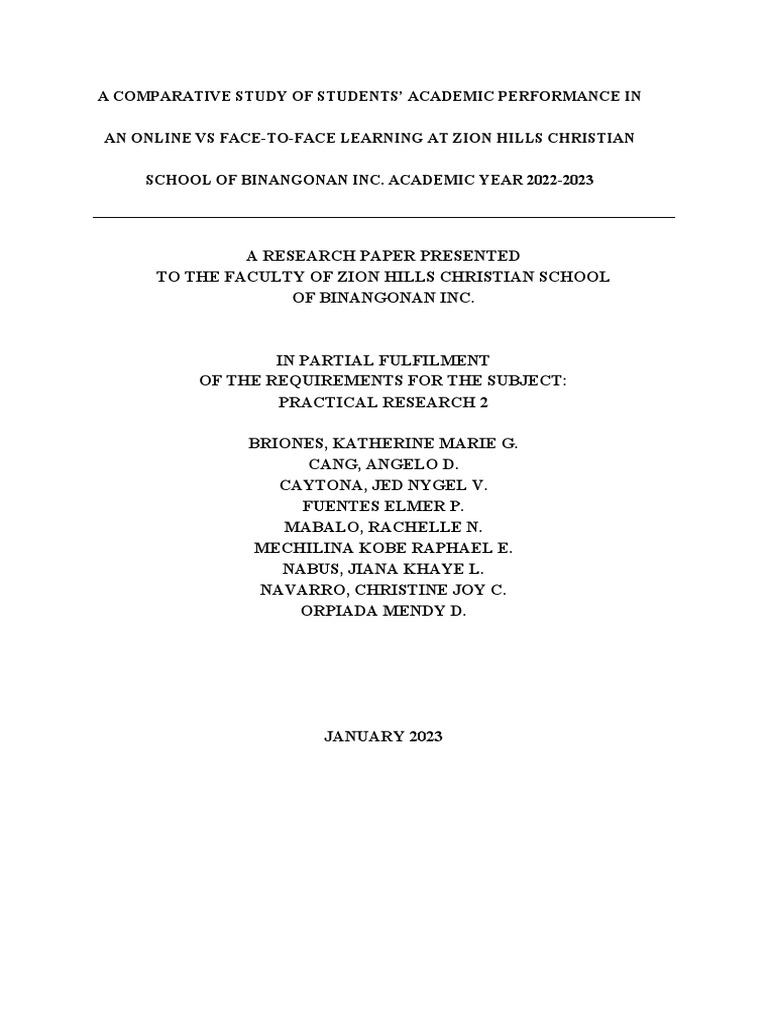 A Comparative Study of Students Academic Performance in An ONLINE vs ... A Comparative Study of Students Academic Performance in An ONLINE vs ...