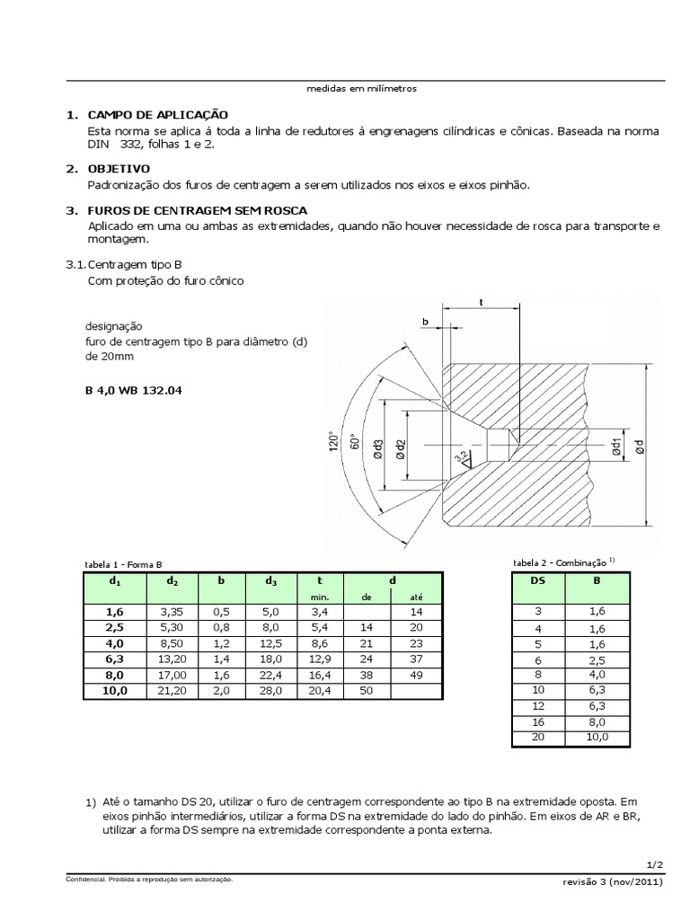 Padrões para furos de centragem em eixos de redutores de engrenagens | PDF