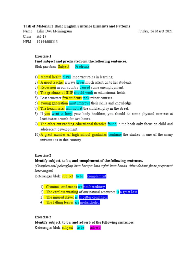 MATERI BHS INGGRIS SD 2 Basic English Sentence Structure and Elements | PDF | Social Science ...