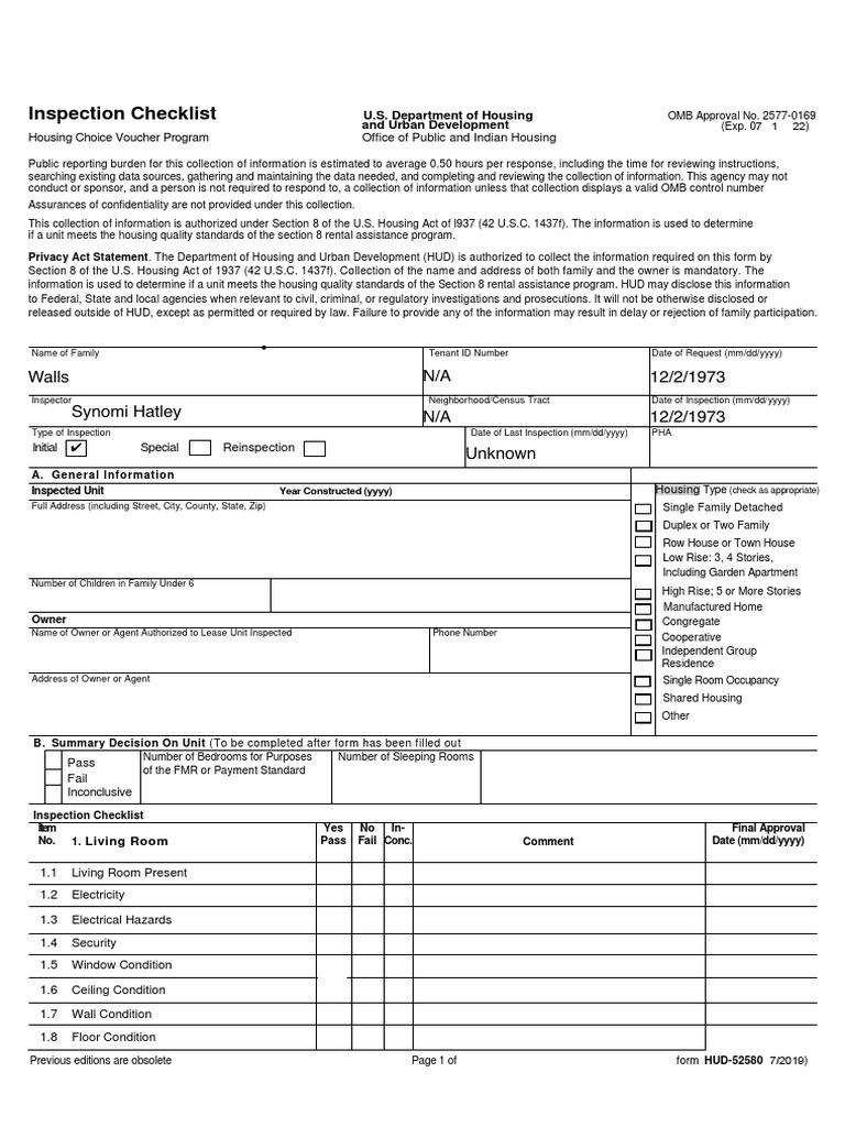 HUD Housing Quality Inspection Checklist | PDF