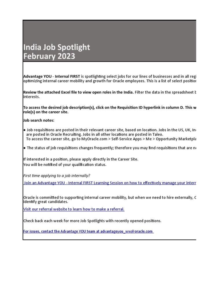 India Job Spotlight - February 2023: Over 60 Open Positions for Oracle ...