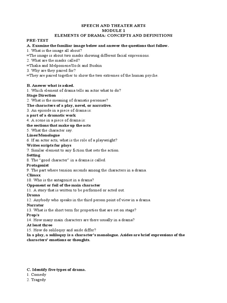 Speech and Theater Arts - Module 1 - Elements of Drama - Concepts and ...