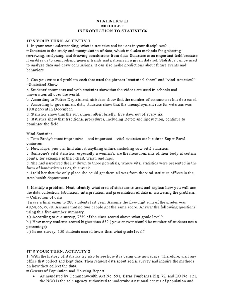 Statistics 11 - Module 1 - Introduction To Statistics | Download Free ...