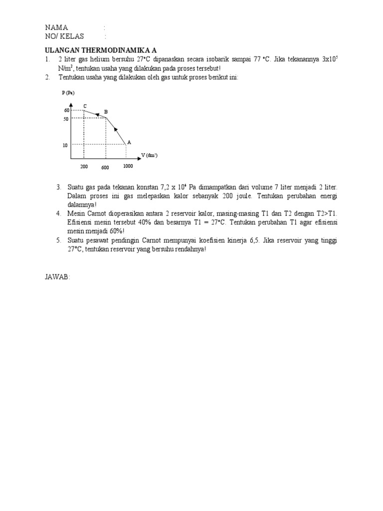 Ulangan Thermodinamika A | PDF | Teknologi & Rekayasa