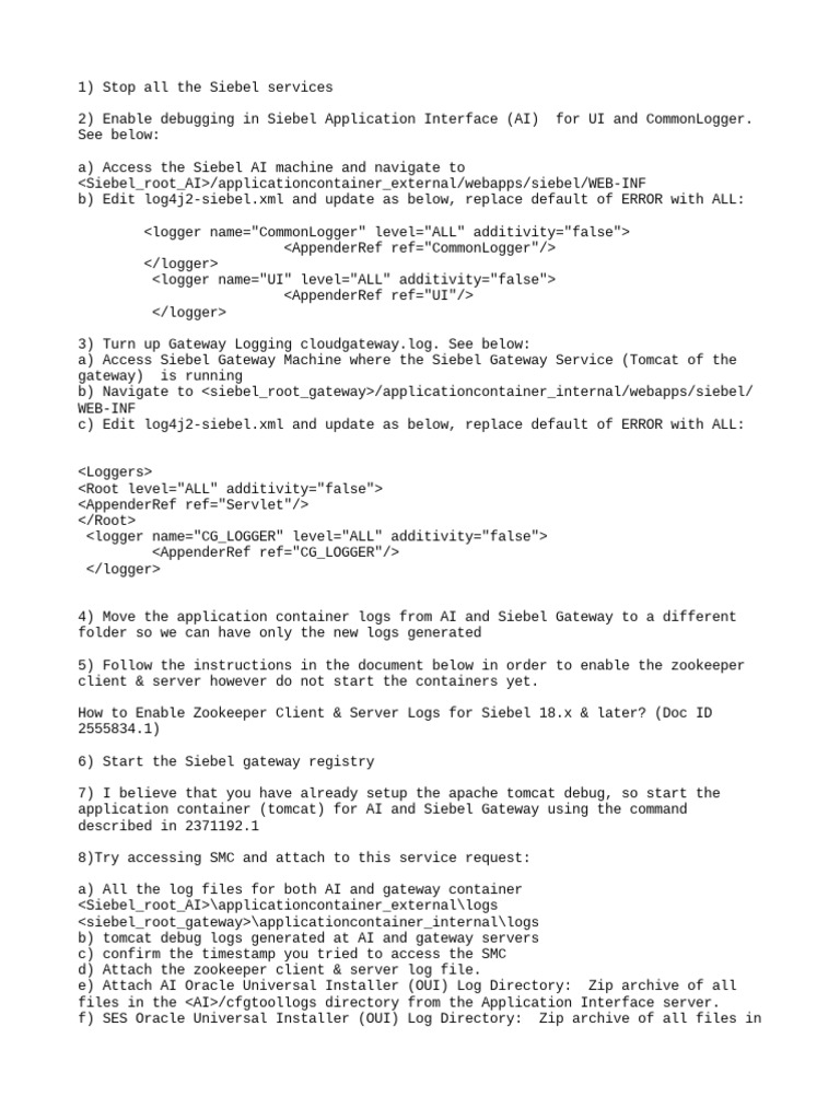Enable Debugging for Siebel Logs | PDF | Business | Computers