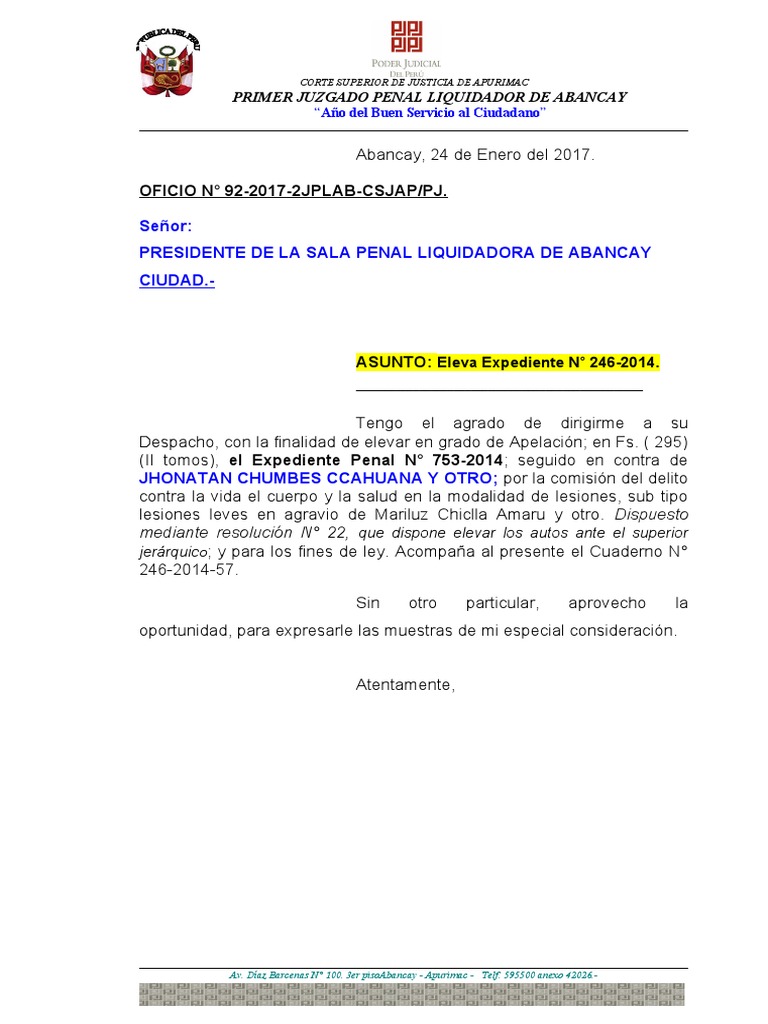 oficios elev. sal.doc | PDF | Judicaturas | Apelación