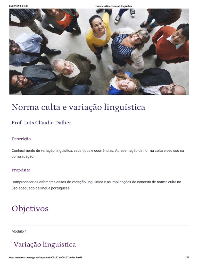 Lingua Portuguesa - Tema 2 - Norma Culta e Variação Linguística PDF ...