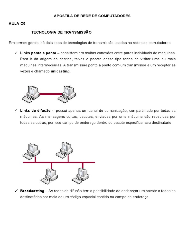 Aula 5 Redes | Download grátis PDF | Topologia de rede | Rede de computadores