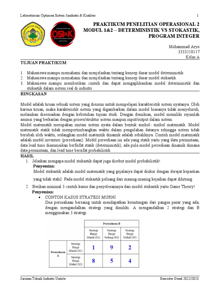 Model Deterministik dan Stokastik dalam Industri | PDF