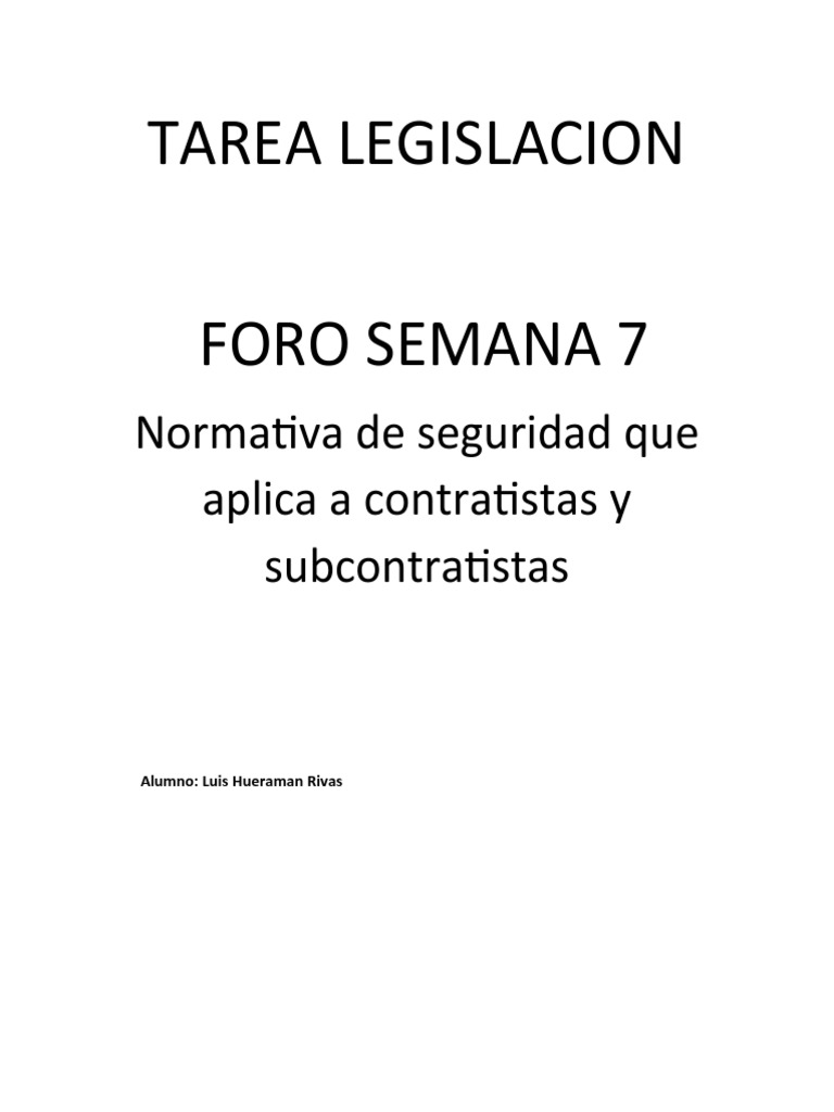 Legislación Tarea SEMANA 7 Prevención de Riesgos IACC | PDF | Outsourcing