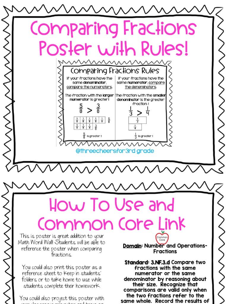 Comparing Fractions Poster With Rules!: @threecheersfor3rd Grade | PDF
