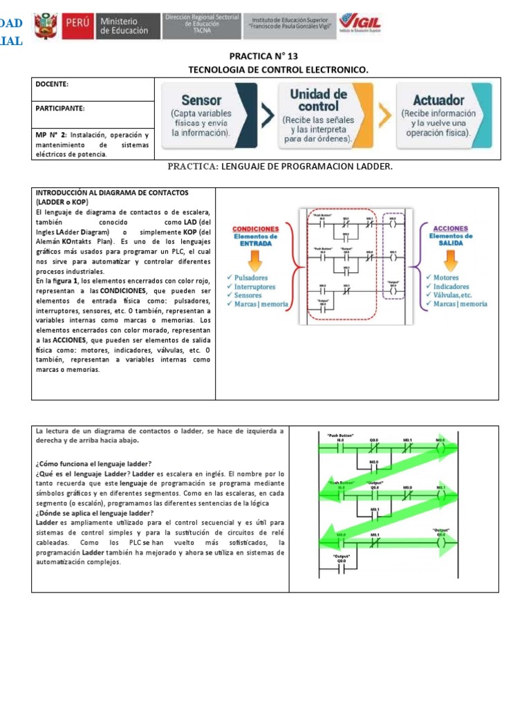 13-Practica Lenguaje Ladder | PDF | Controlador lógico programable | Electrónica