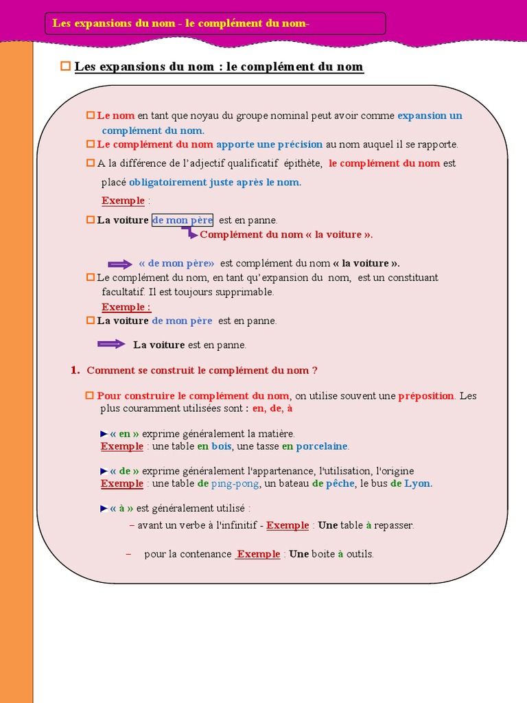 Expansion du nom et complément du nom | PDF | Complément d'objet | Pronom