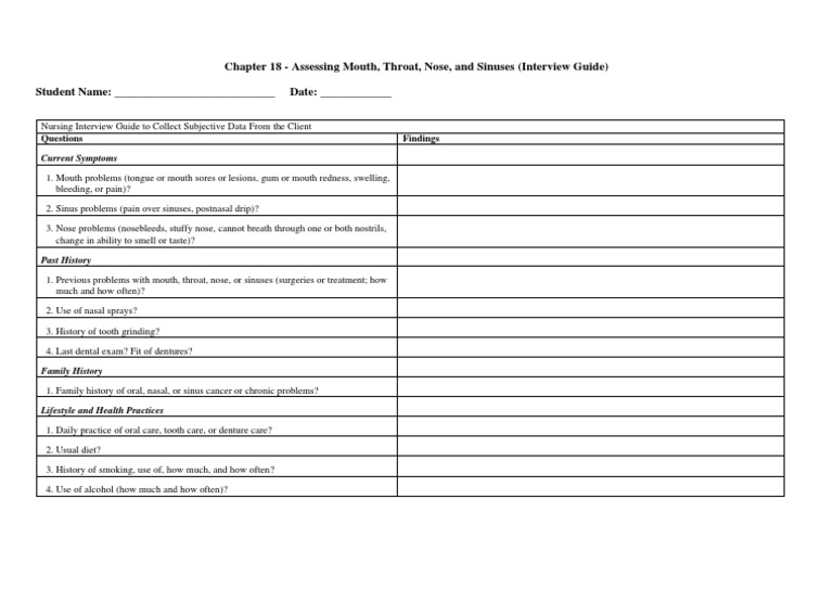 Mouth, Throat, Nose, and Sinus Assessment Guide | PDF