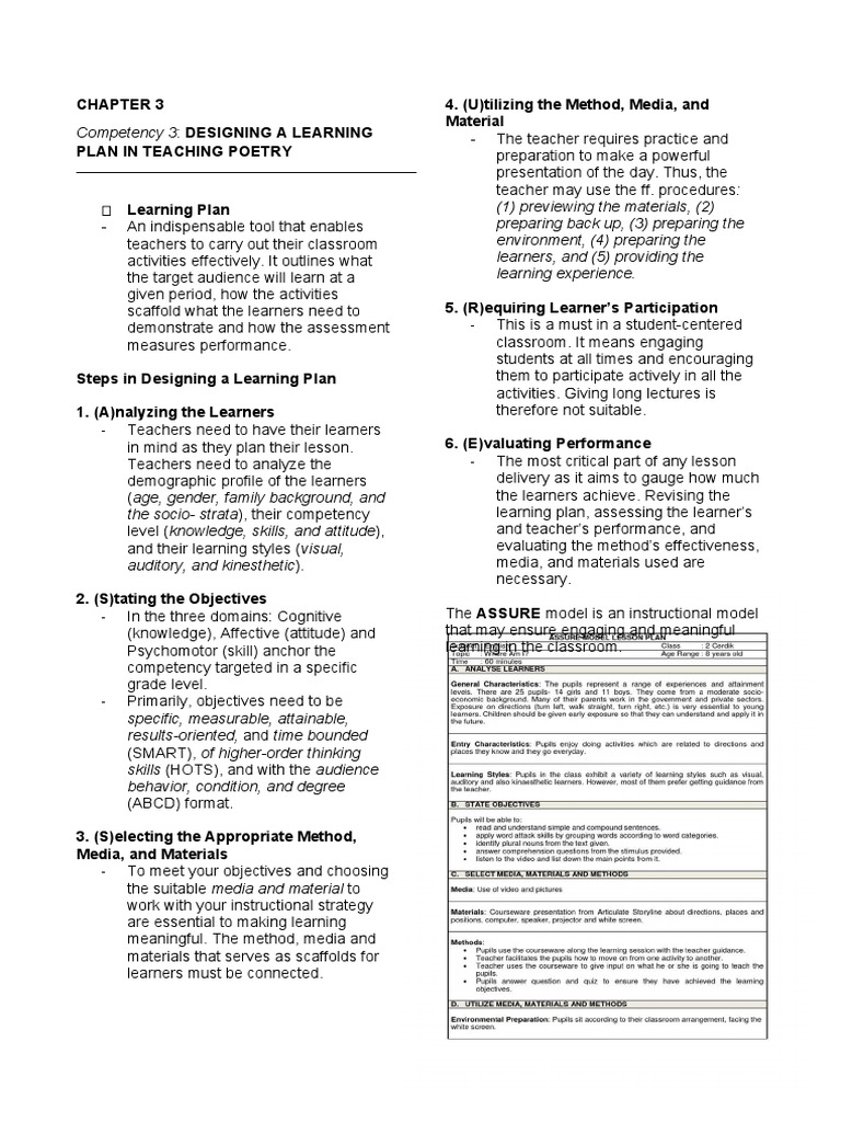 3.3 Designing a Learning Plan | PDF | Learning | Teachers