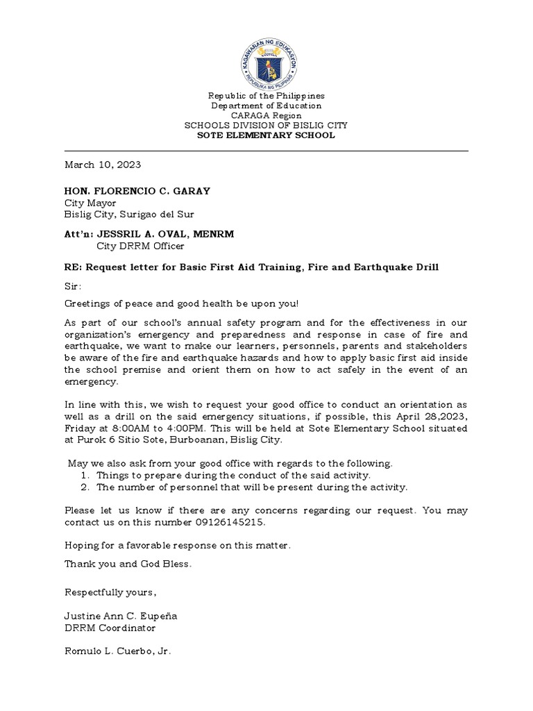 Letter of Request DRRM Training | PDF