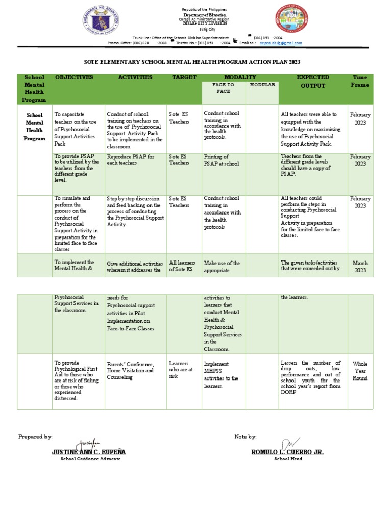 Mhpss 2023 Action Plan | PDF | Cognition | Cognitive Science