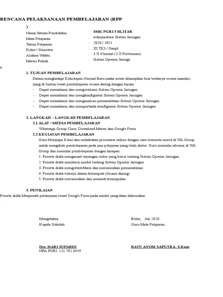 RPP Xi - TKJ - Asj - Bayu A.S. | PDF