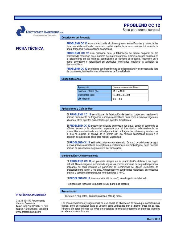 Problend CC 12 | PDF | Productos cosméticos | Agua