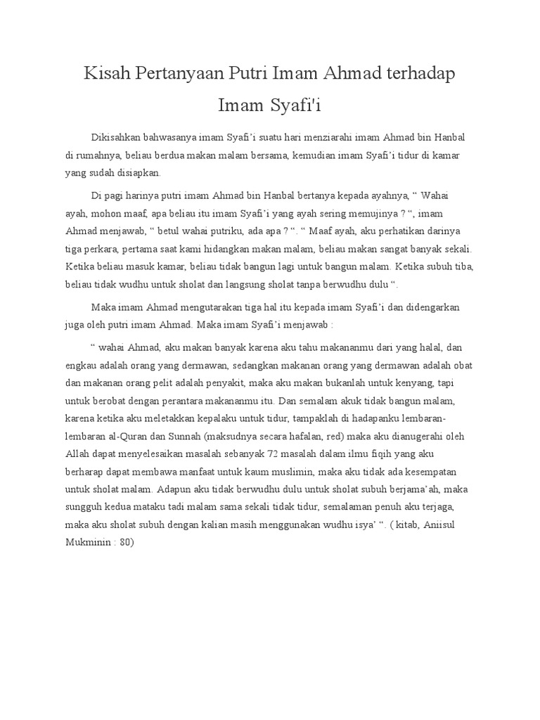 Pertanyaan Putri Imam Ahmad tentang Syafi'i | PDF