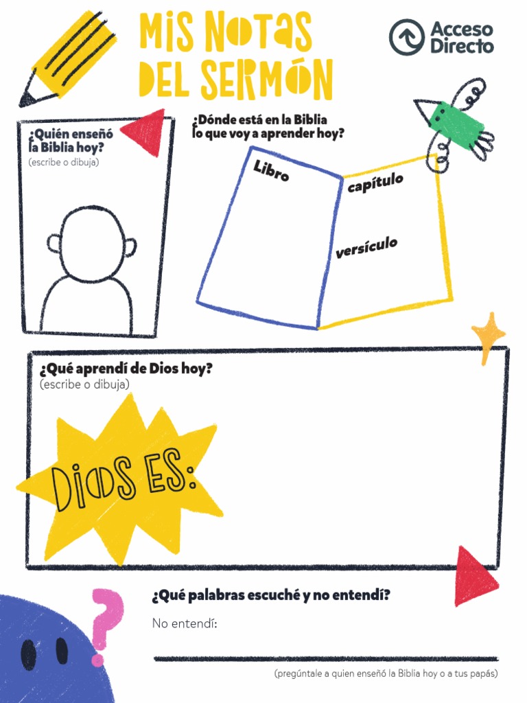 Notas Del Sermon NINOS IMPRIMIBLE CARTA Color | PDF