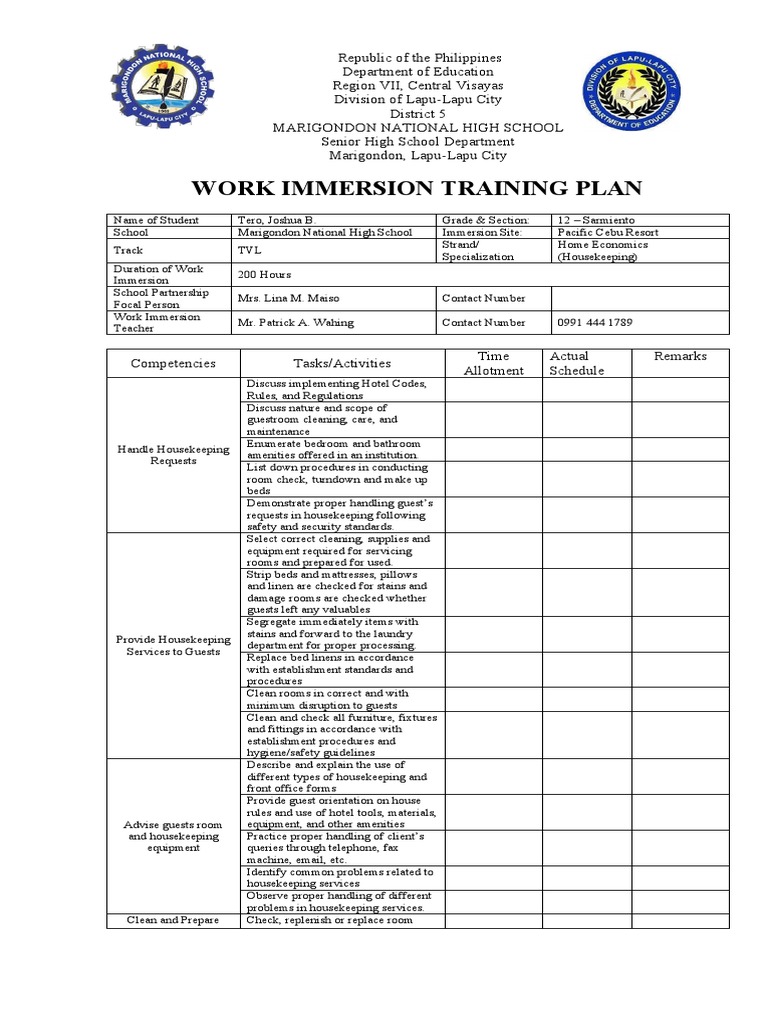 Training-Matrix-2 (2) JOSHUA | PDF | Laundry | Housekeeping