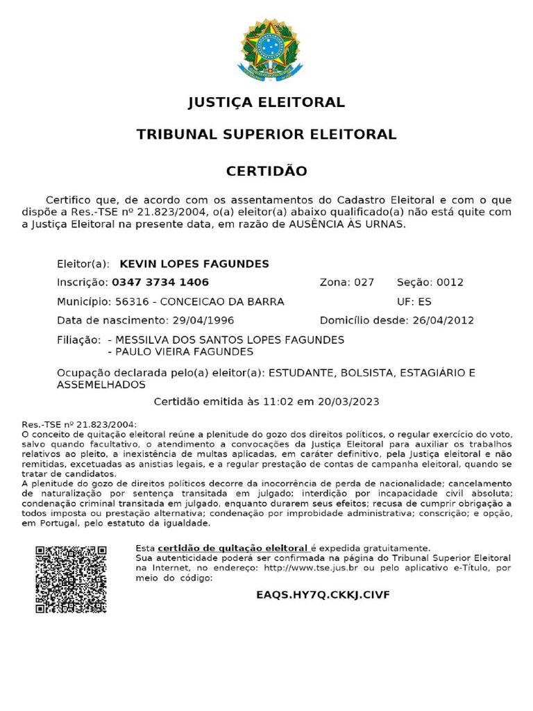 Certidao Eleitoral PDF | PDF