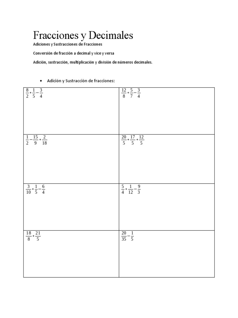 Fracciones y Decimales: Guía de Ejercicios | PDF