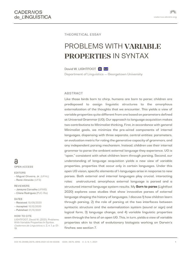 Problems With Variable Properties in Syntax | PDF | Parsing | English ...