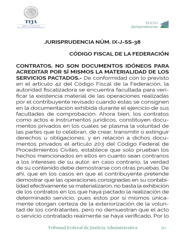 Jurisprudencia TFJA Materialidad Contratos | PDF | Gobierno | Justicia
