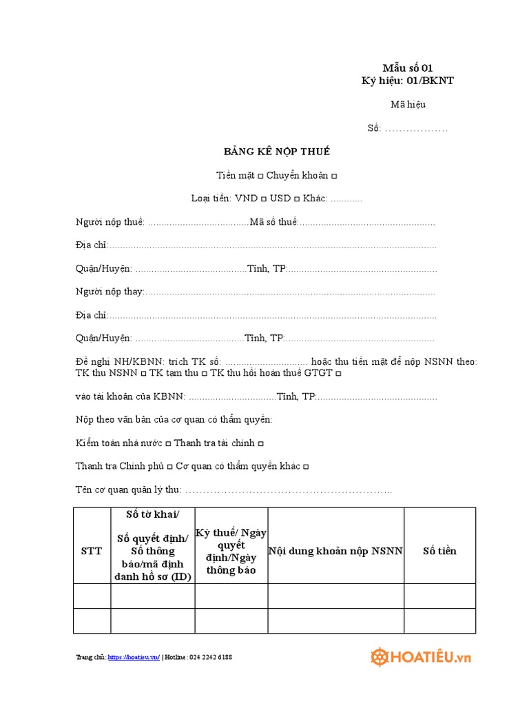 Mau Bang Ke Nop Thue | PDF