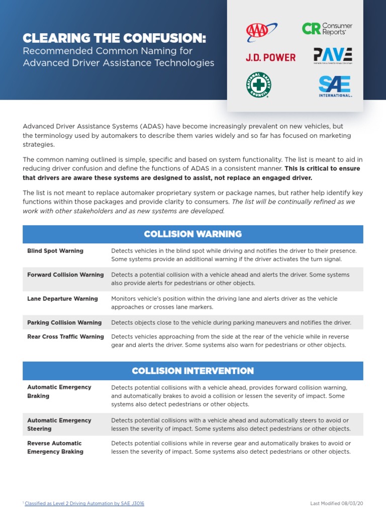 ADAS Nomenclature One Pager PDF | PDF | Manufactured Goods | Road Transport