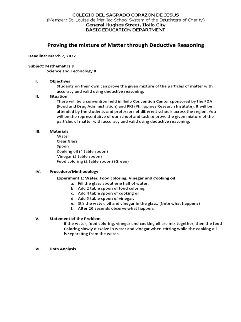 Integrated Performance Task in Science and Math | PDF | Deductive ...